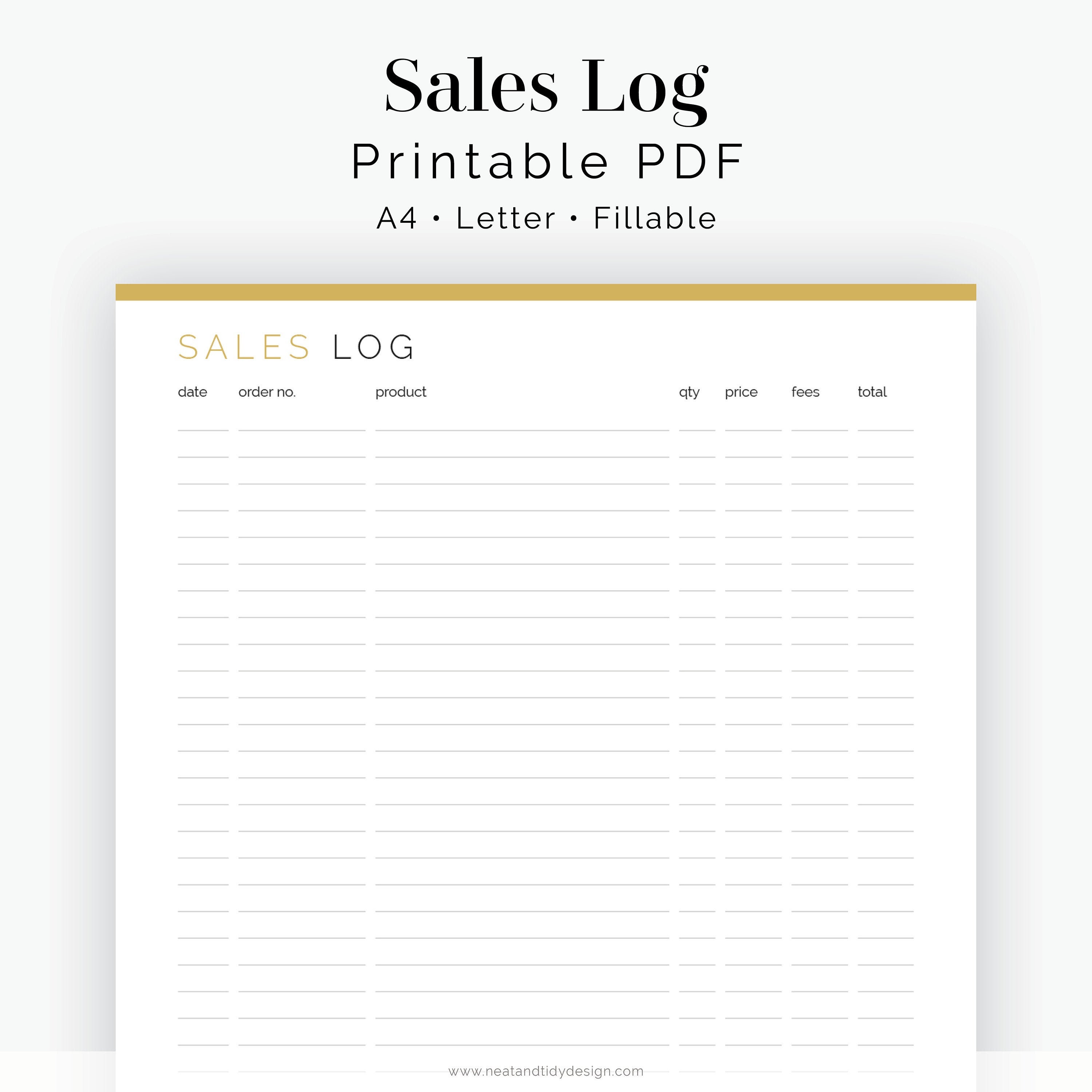 Sales Log - Fillable - Printable PDF - Business Planner - Finance ...