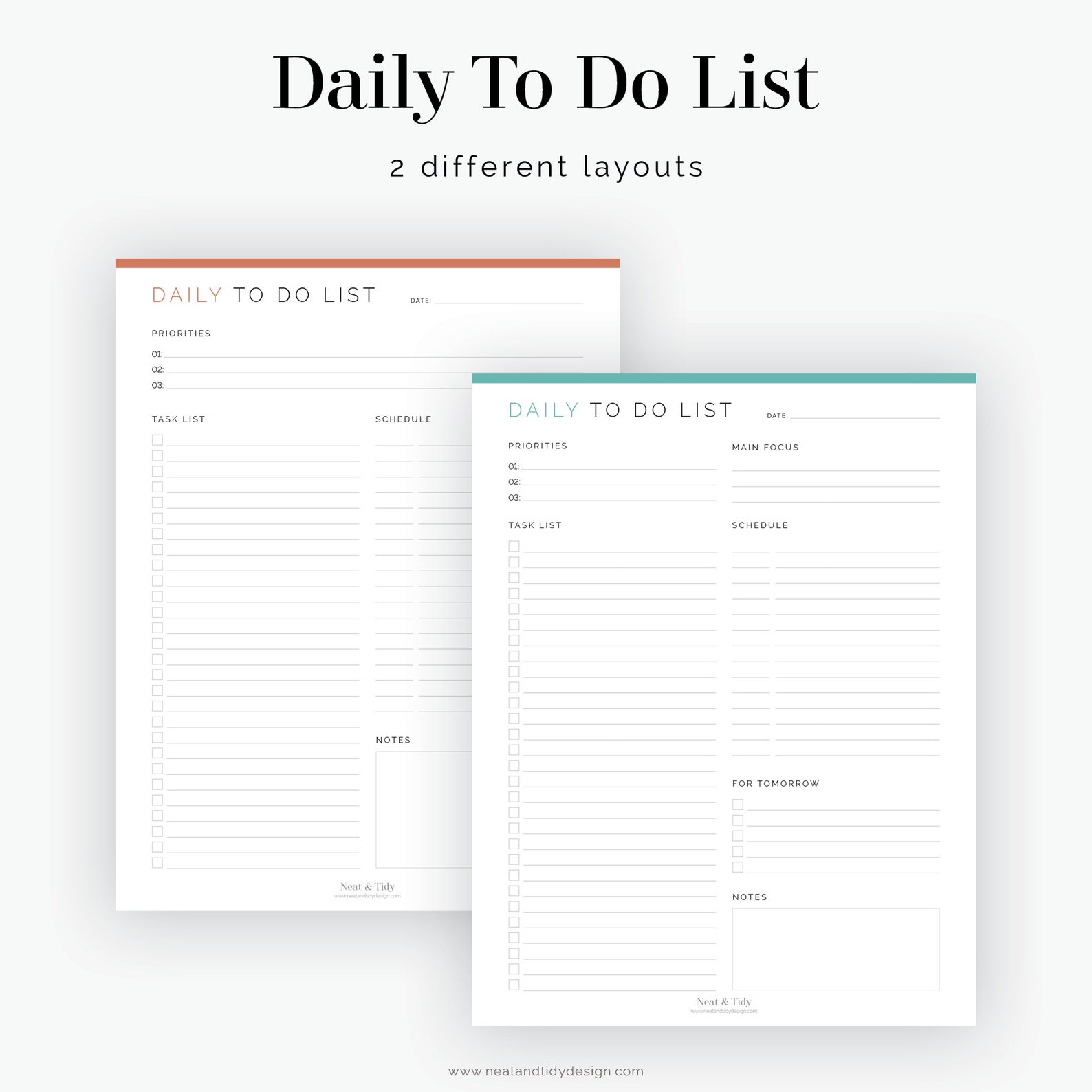 Daily to Do List 2 Layouts Fillable Printable PDF Task - Etsy