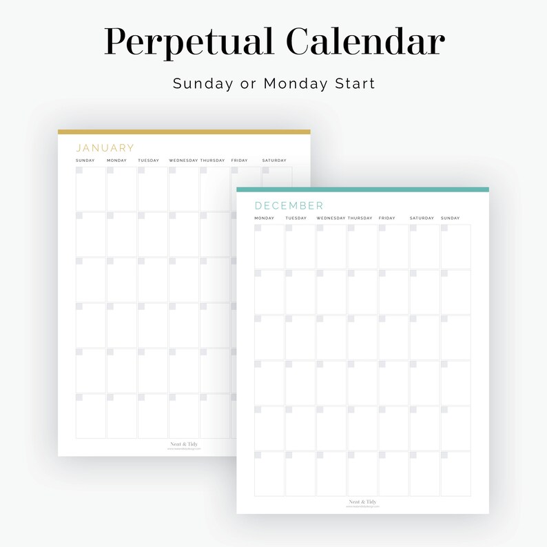 12 Month Perpetual Calendar Portrait - Fillable - Printable PDF ...