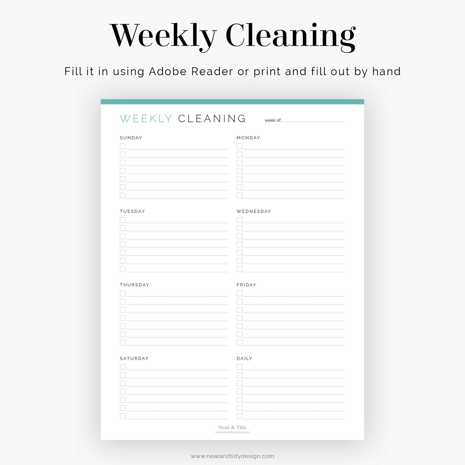 Weekly Cleaning Checklist - Fillable - Printable PDF - Household Binder ...