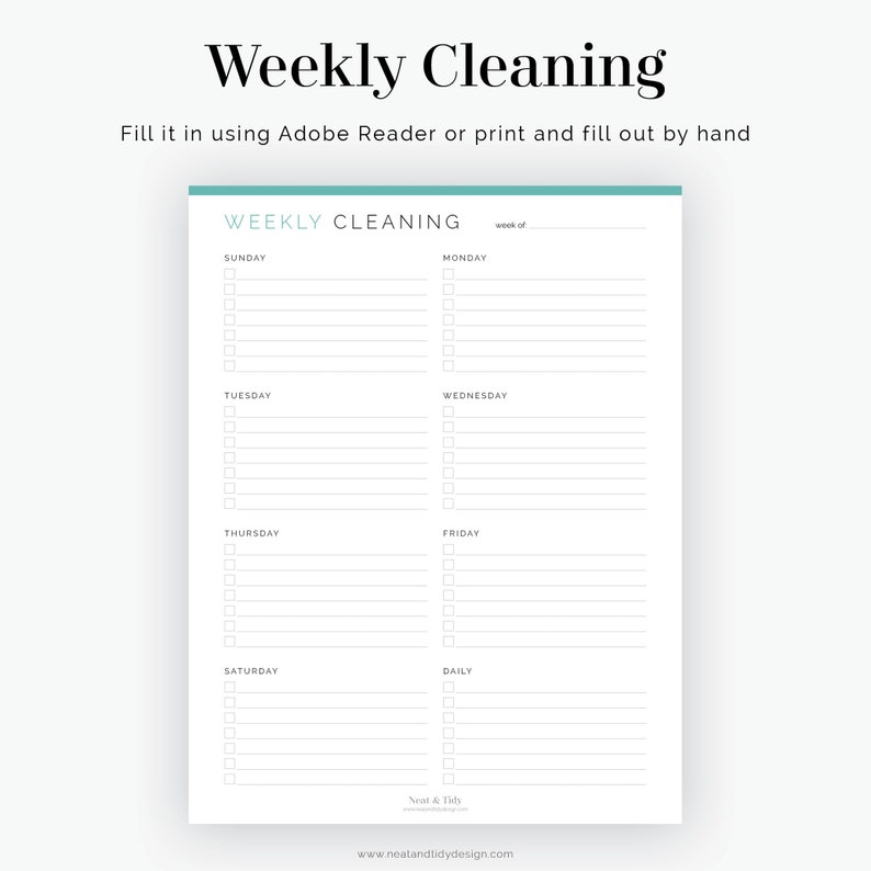 Weekly Cleaning Checklist Fillable Printable PDF - Etsy