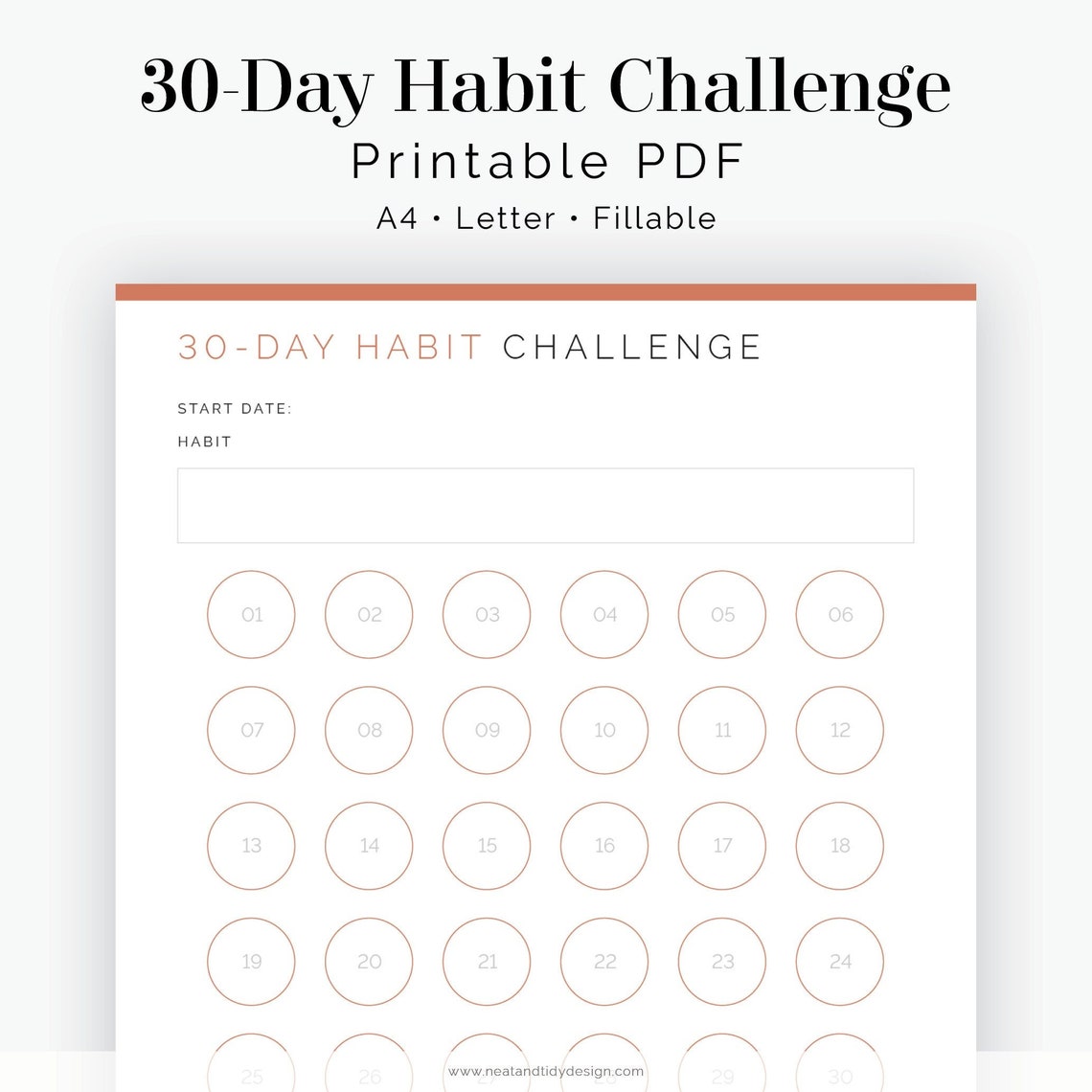 30-day Habit Challenge Tracker Fillable Printable PDF - Etsy