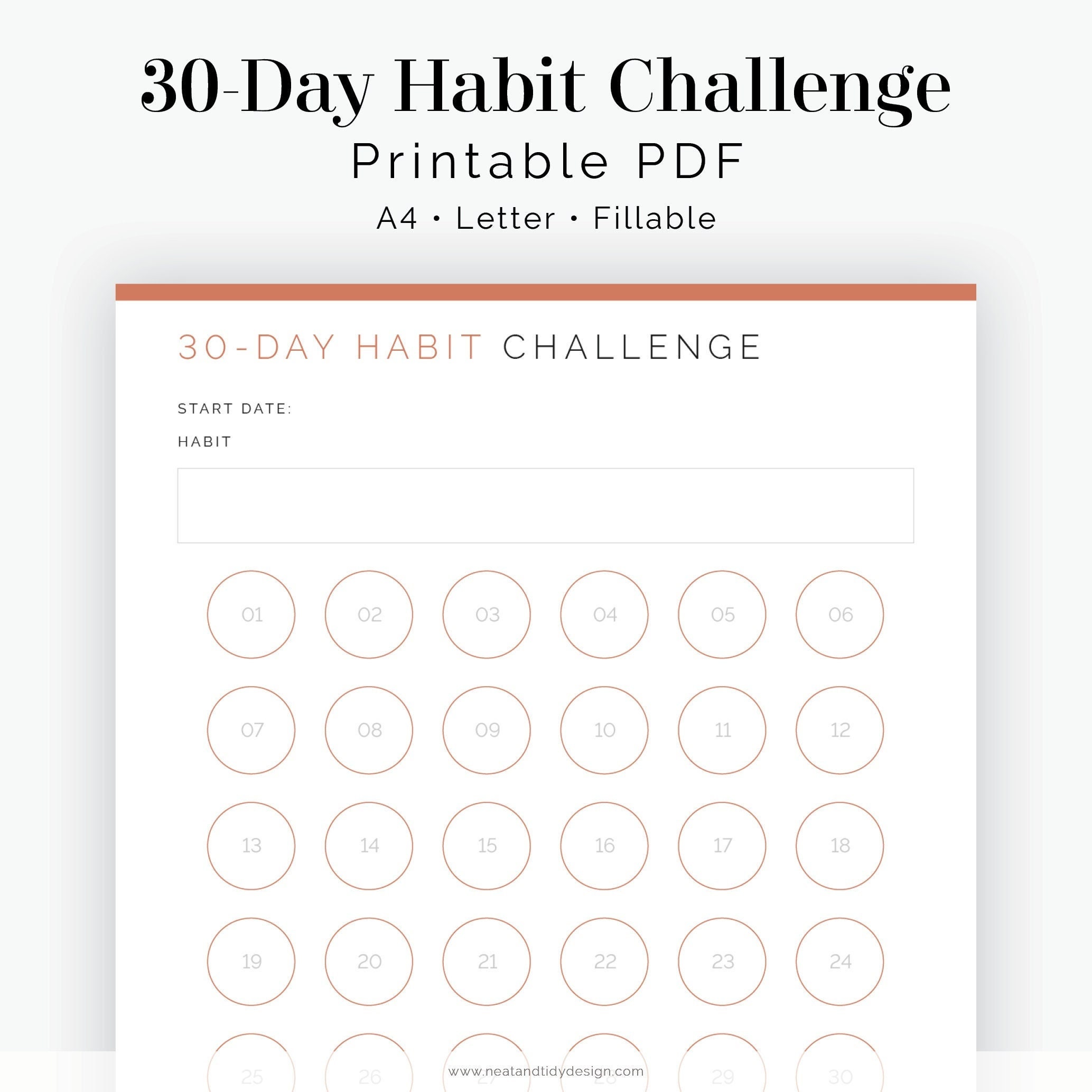 30-day Habit Challenge Tracker Fillable Printable PDF New Year ...