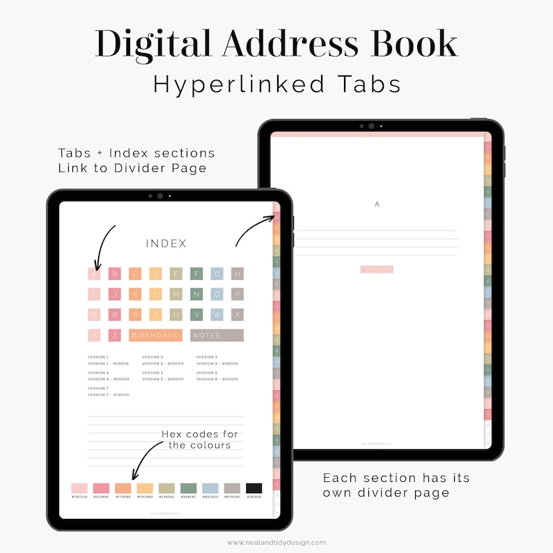 Digital Address Book for Goodnotes & Notability rainbow Hyperlinked ...