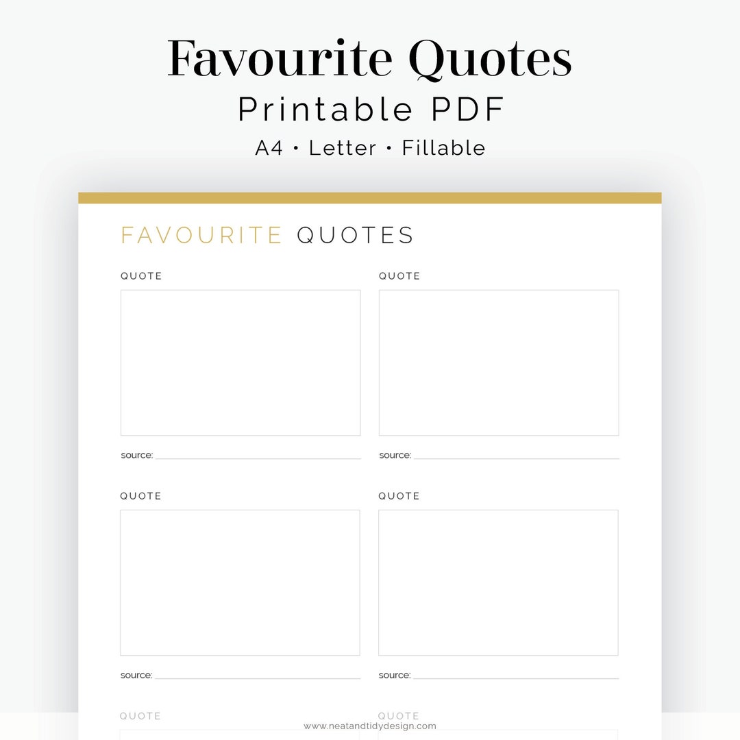 Favourite Quotes Log - Fillable - Printable PDF - Readers Kit, Book ...