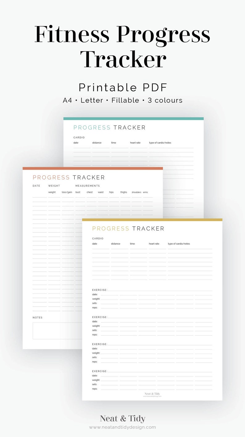 Fitness Progress Tracker 2 Layouts Fillable Printable - Etsy