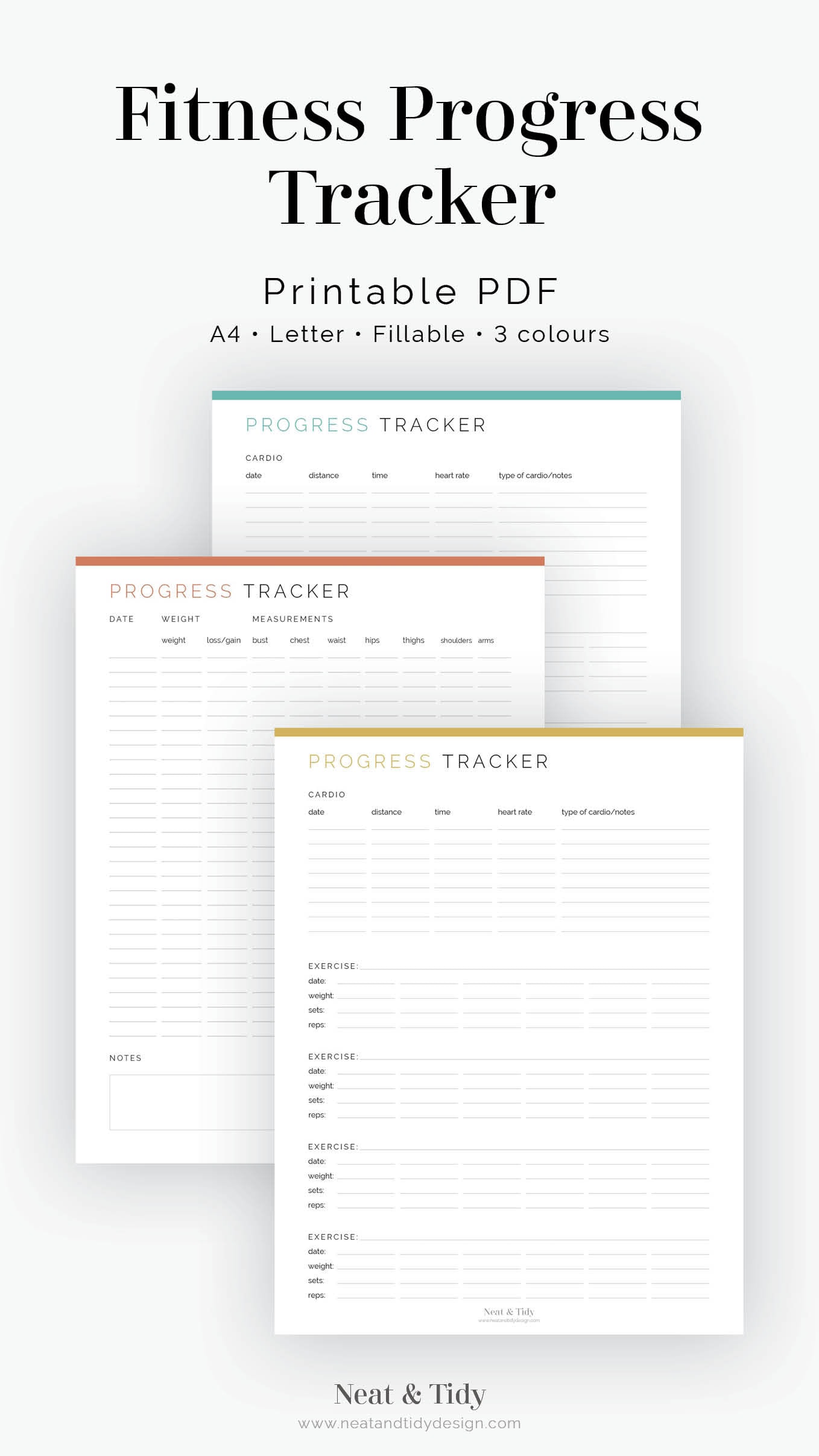 Fitness Progress Tracker 2 Layouts Fillable Printable - Etsy