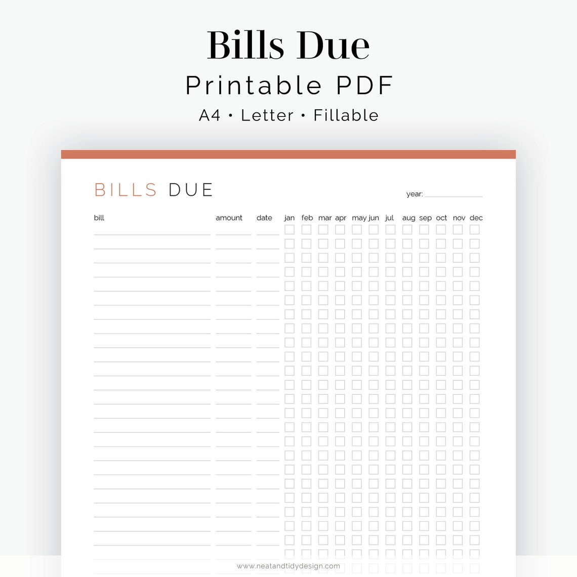 Bills Due - Fillable - Printable PDF - Finance Planner - Finance ...