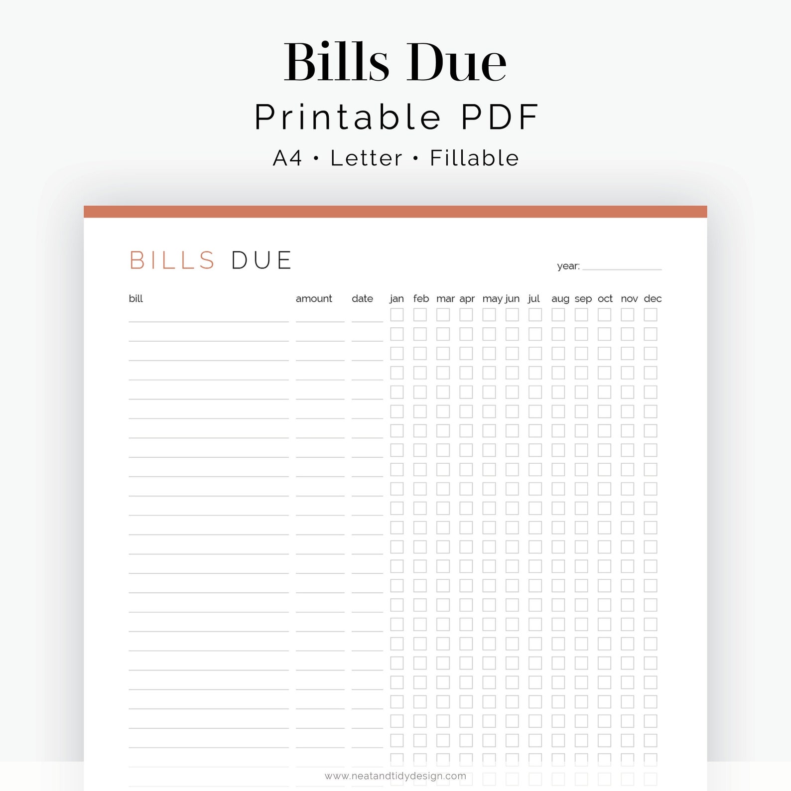 Bills Due - Fillable - Printable PDF - Finance Planner - Finance ...