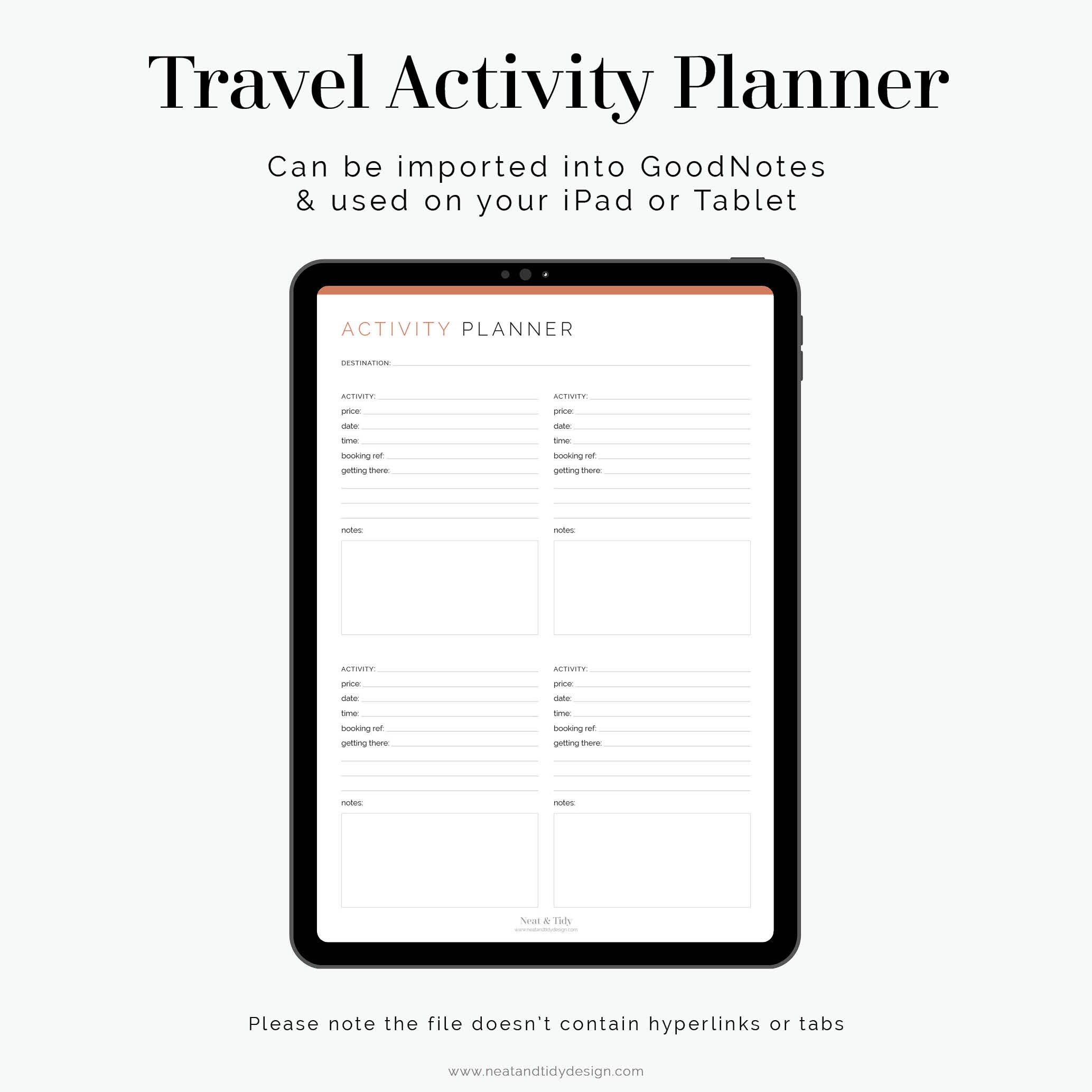 Travel Activity Planner - Fillable - Travel Planner, Vacation Planner ...