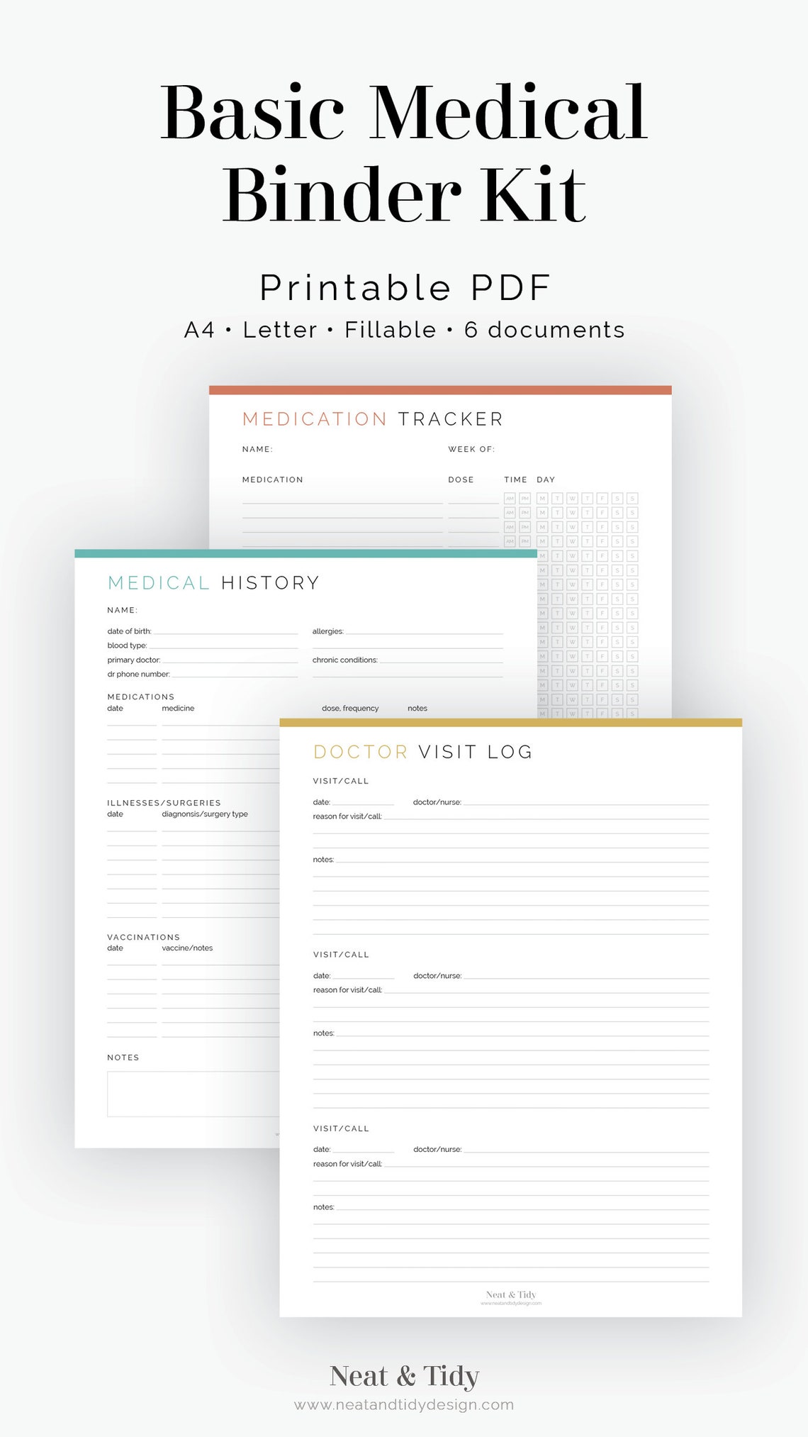 Basic Medical Binder Kit 6 Documents Fillable Printable - Etsy