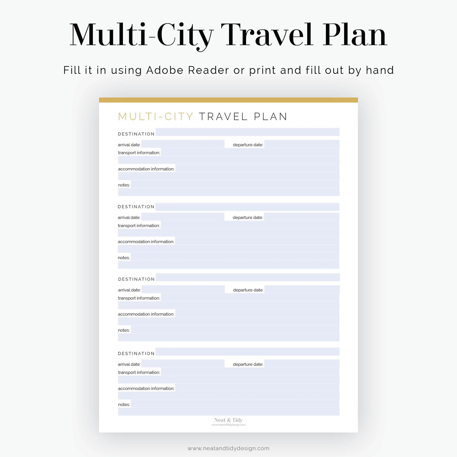 Multi-city Travel Plan - Fillable - Travel Planner, Vacation Planner ...