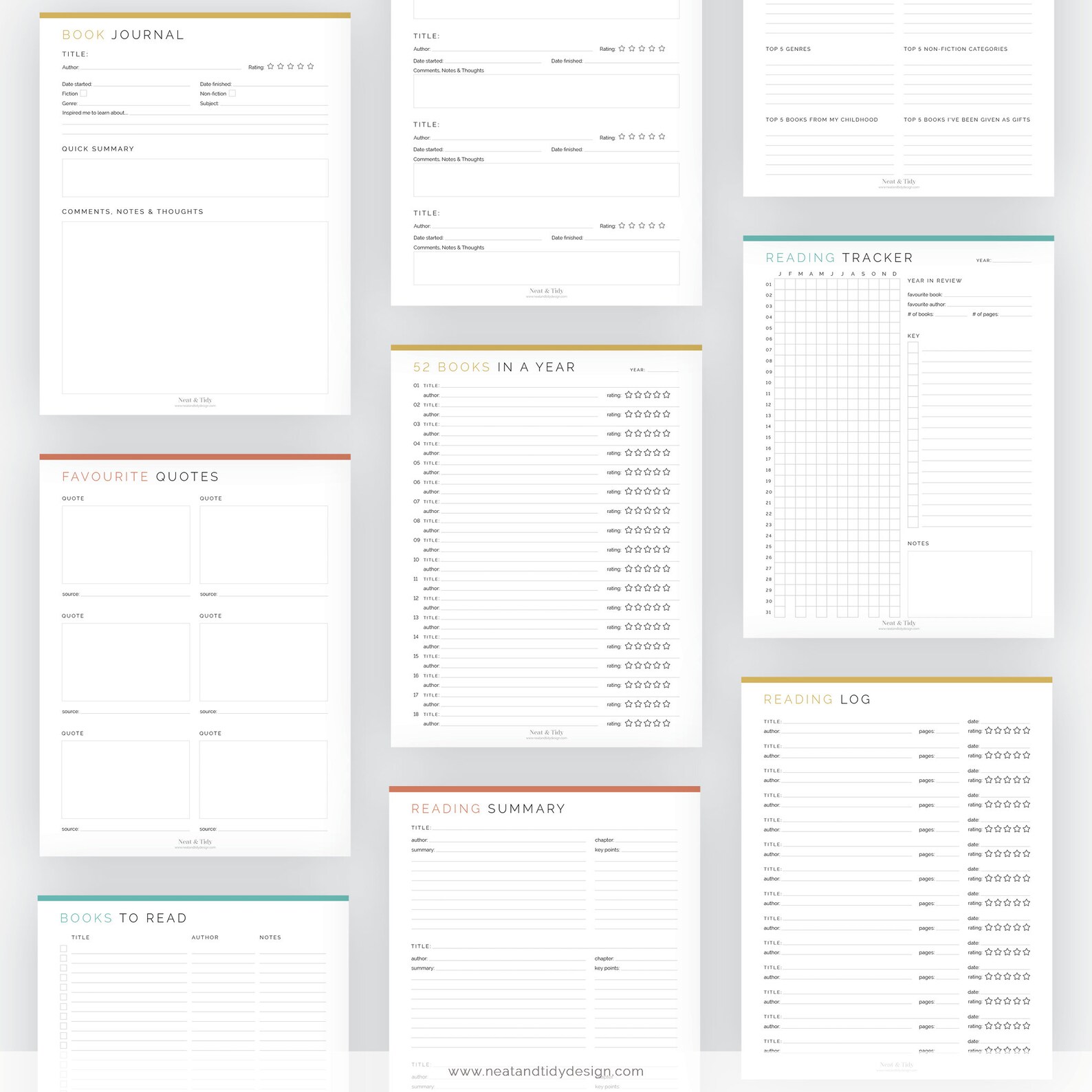 Reading Journal Kit 11 Documents Fillable Printable PDF - Etsy
