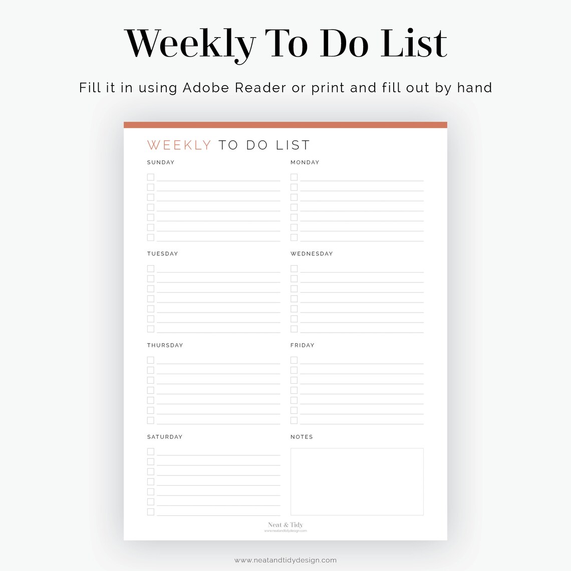 Weekly to Do List Fillable Printable PDF Task Management, Productivity ...