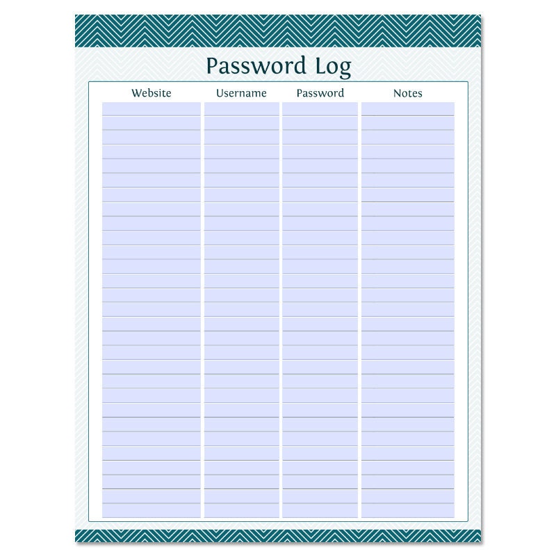 Password Log Fillable Instant Download Printable - Etsy