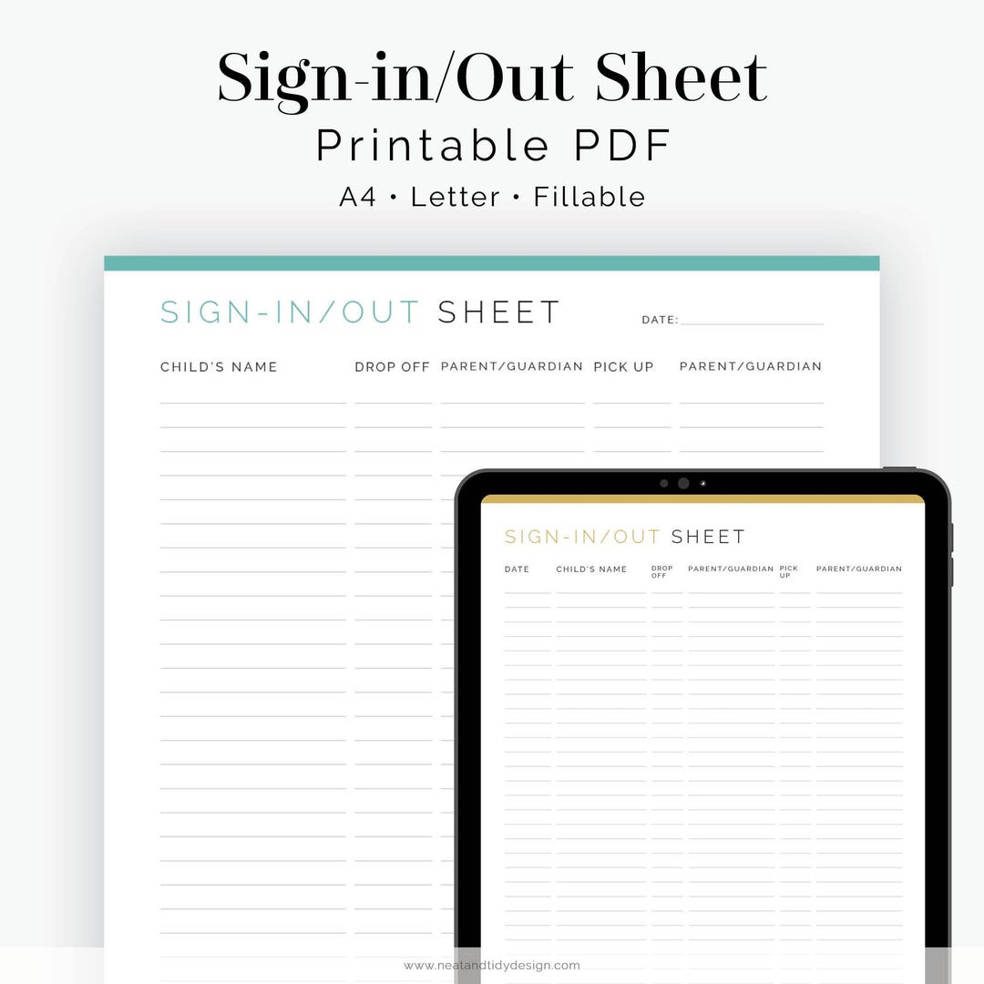 Childcare Sign in Sheet, Daycare Check-in Nursery Drop off Printable ...