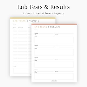 Lab Tests & Results - Fillable - 2 Layouts - Health and Medical Log ...