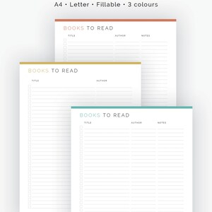 Books to Read List - Fillable - Printable PDF - Readers Kit, Book ...