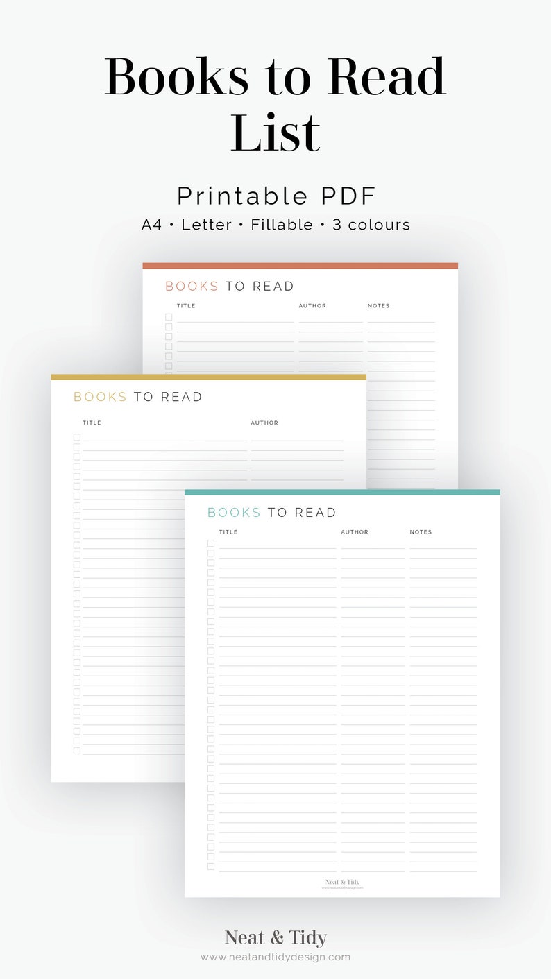 Books to Read List Fillable Printable PDF Readers Kit | Etsy