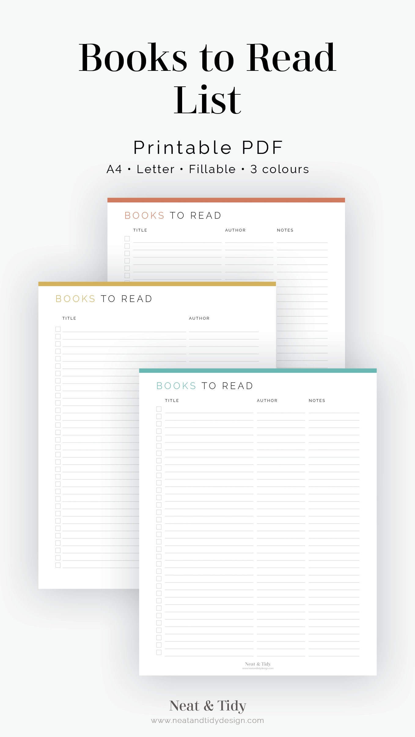 Books to Read List - Fillable - Printable PDF - Readers Kit, Book ...