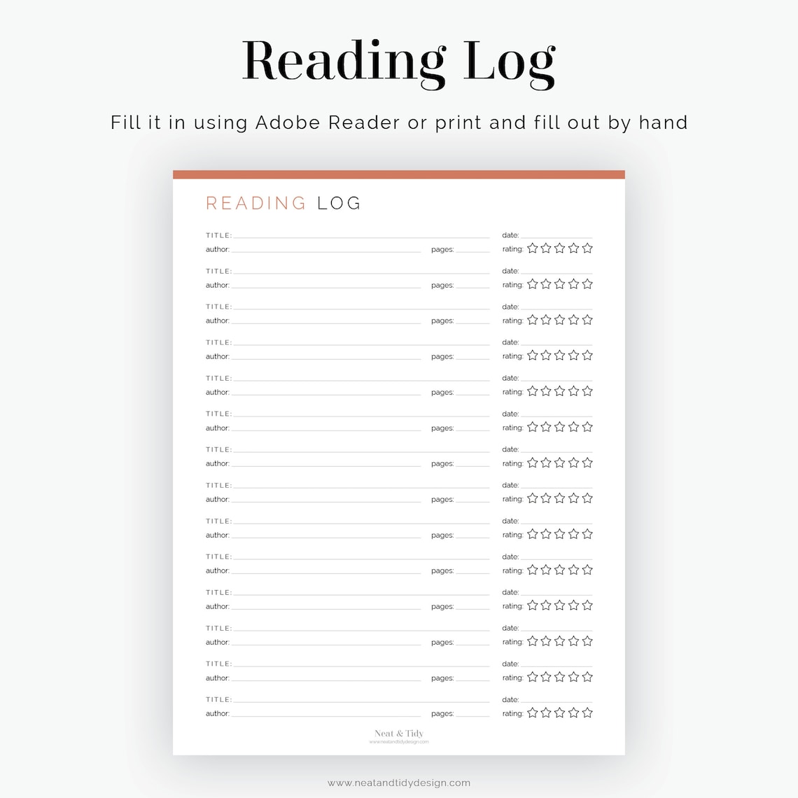 Reading Log Books Read Log 2 Layouts Fillable Printable | Etsy