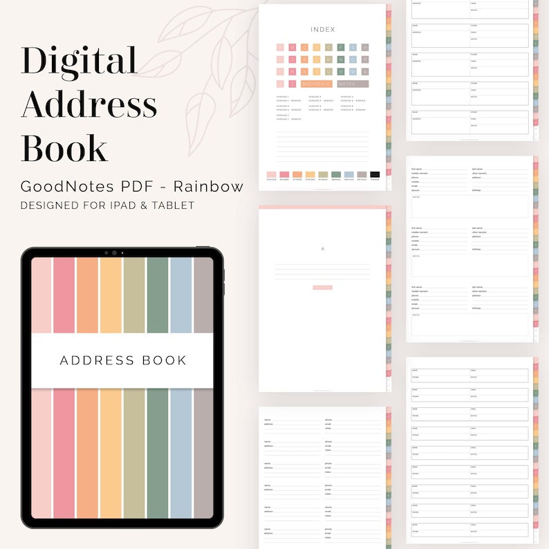 Digital Address Book for Goodnotes & Notability (rainbow) - Hyperlinked ...