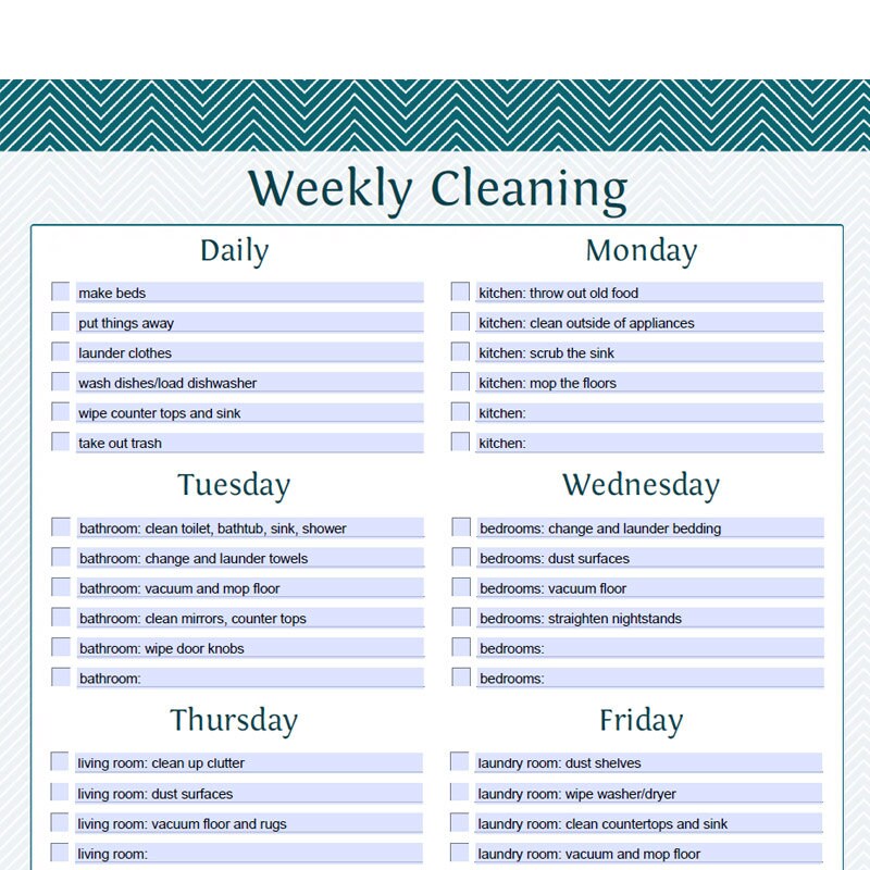 Weekly Cleaning Checklist - Fillable - Prefilled and Empty Version ...