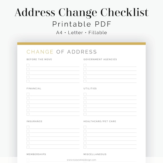 Change of Address Checklist Fillable Moving Planner | Etsy