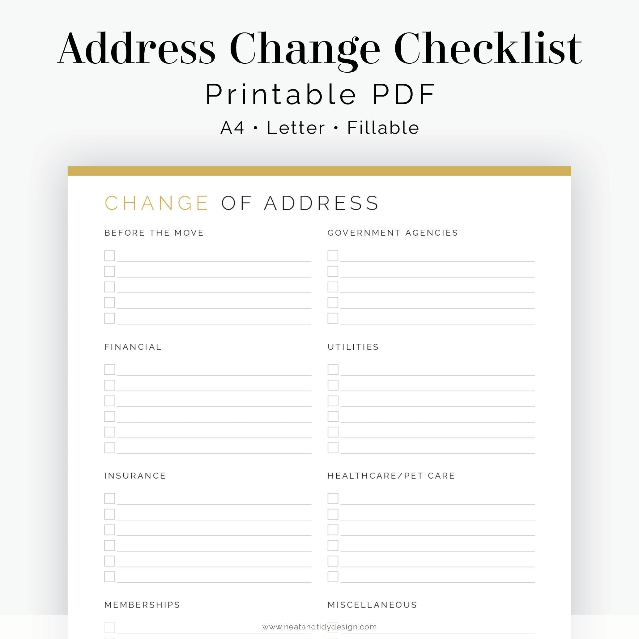 Change of Address Checklist - Fillable - Moving Planner - Printable ...