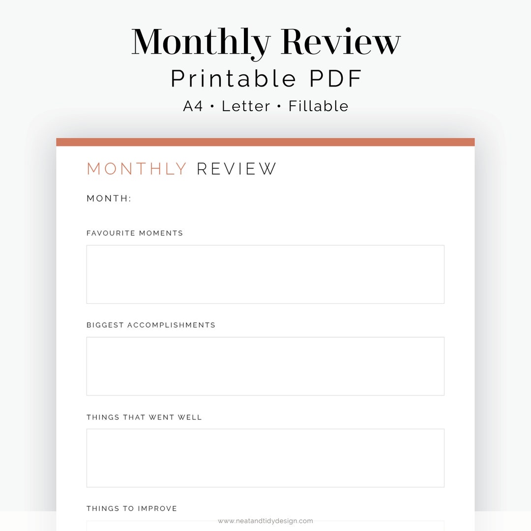 Monthly Review - Fillable - Printable PDF - New Year Resolution, Life ...