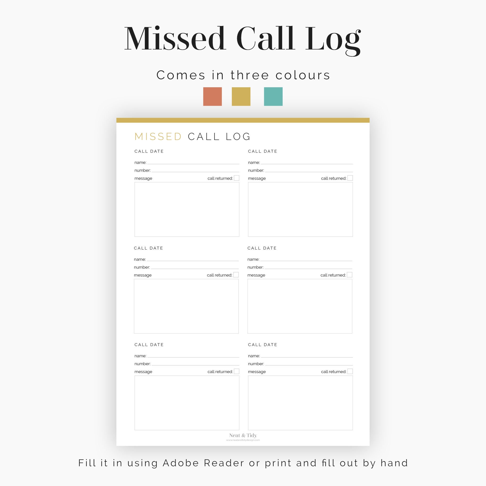 Missed Call Log, Incoming Call Log - Fillable - Printable PDF ...