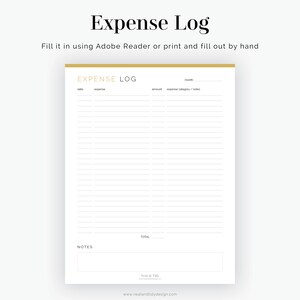 Expense Log - Fillable - Printable PDF - Finance Planner - Finance ...