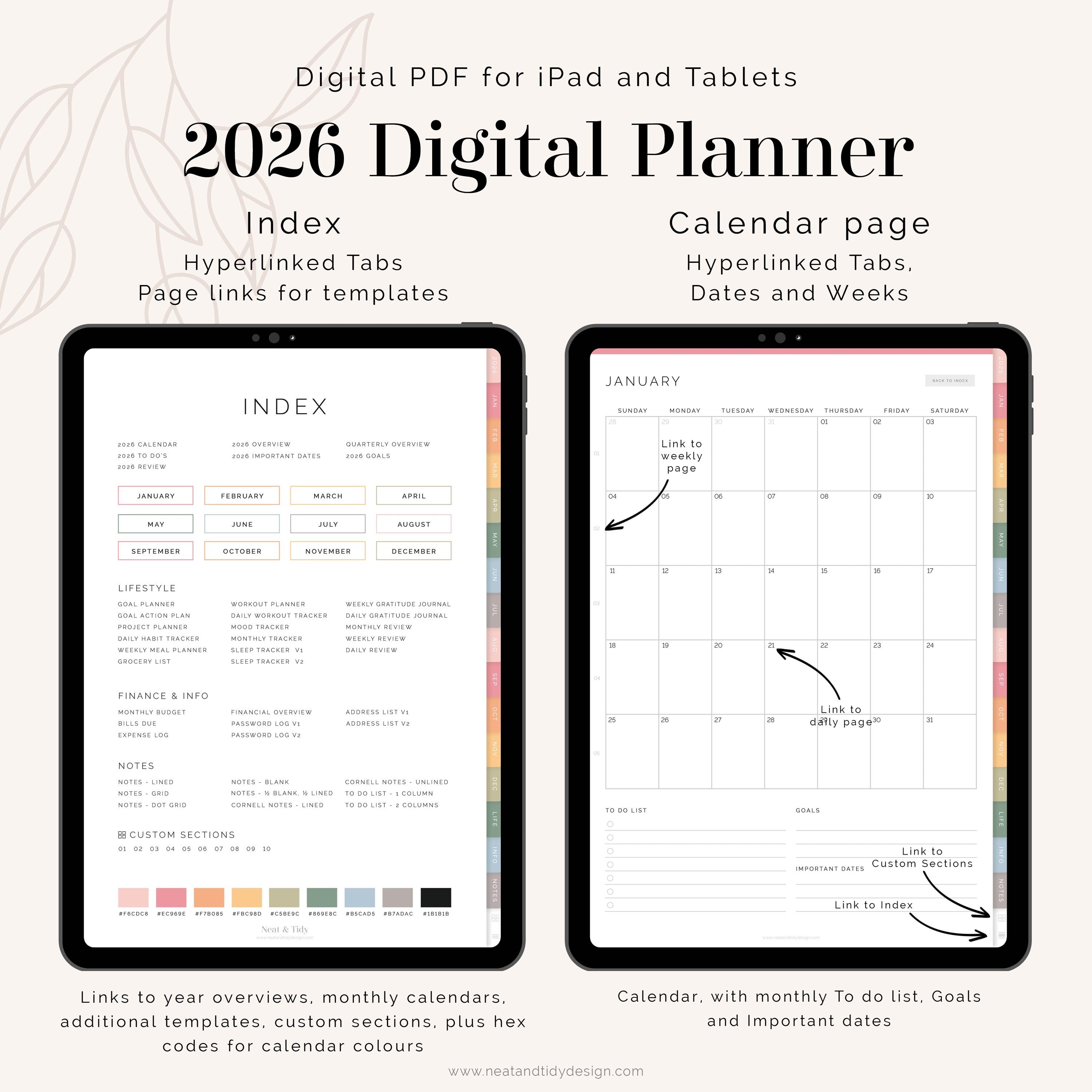 2026 Digital Hyperlinked Planner for Goodnotes & Notability | Dated ...