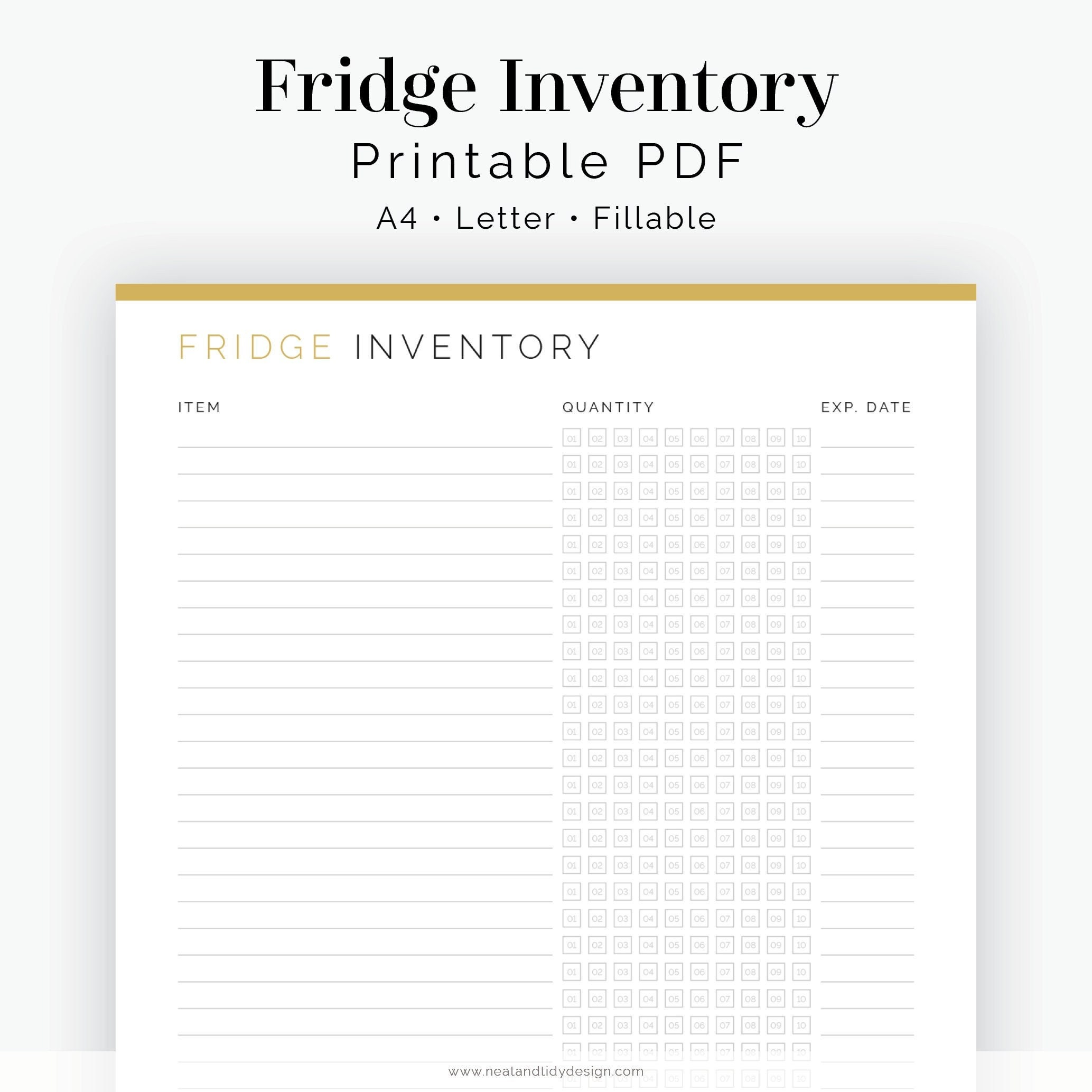 Fridge Inventory (2 Layouts) - Fillable - Printable PDF - Household ...