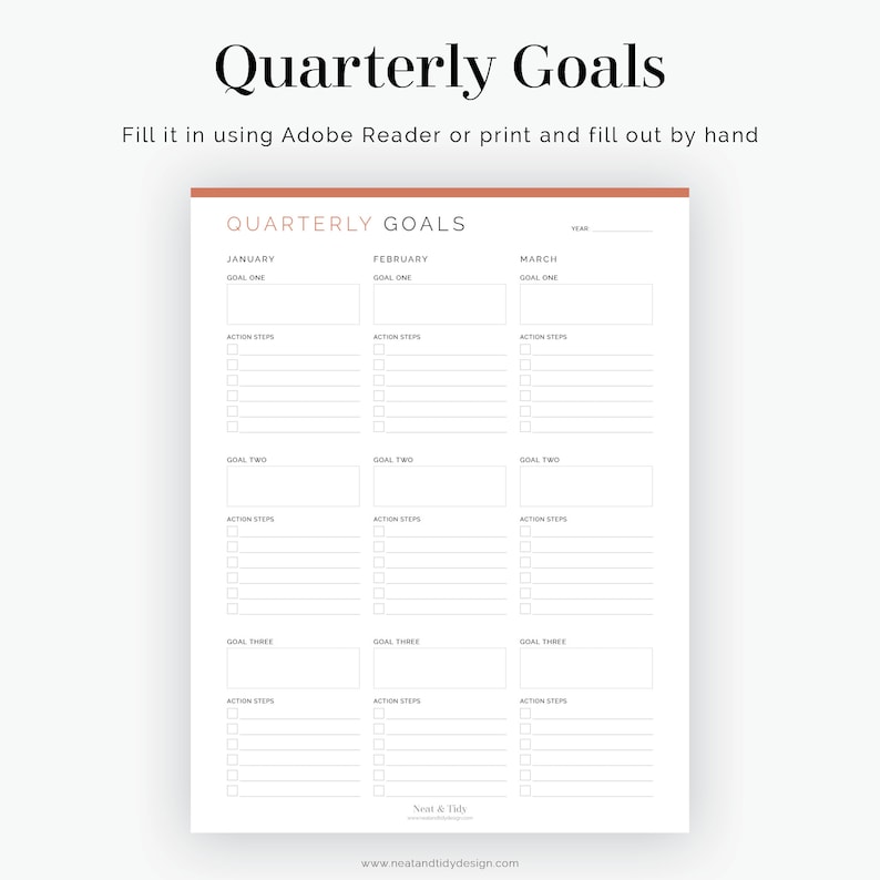 Quarterly Goals 2 Layouts Fillable Printable PDF New | Etsy