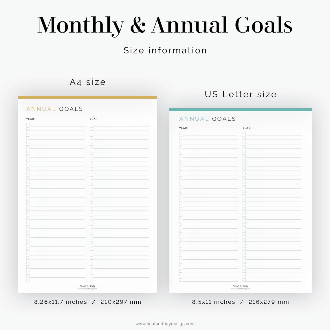 Monthly & Annual Goals Checklists 2 Layouts Fillable Printable PDF New ...