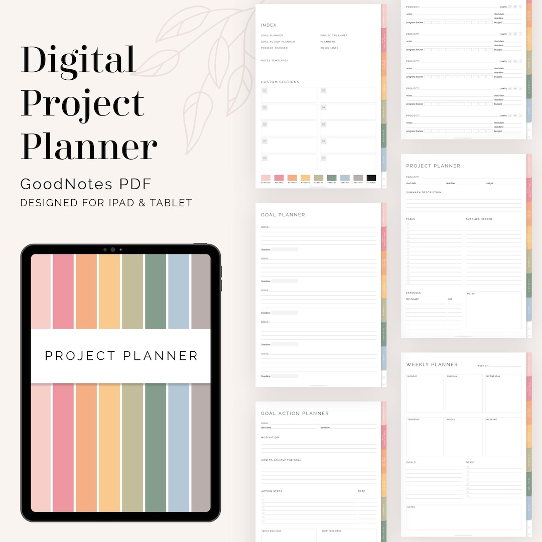 Digital Project Planner for Goodnotes (rainbow) - Hyperlinked Tabs ...
