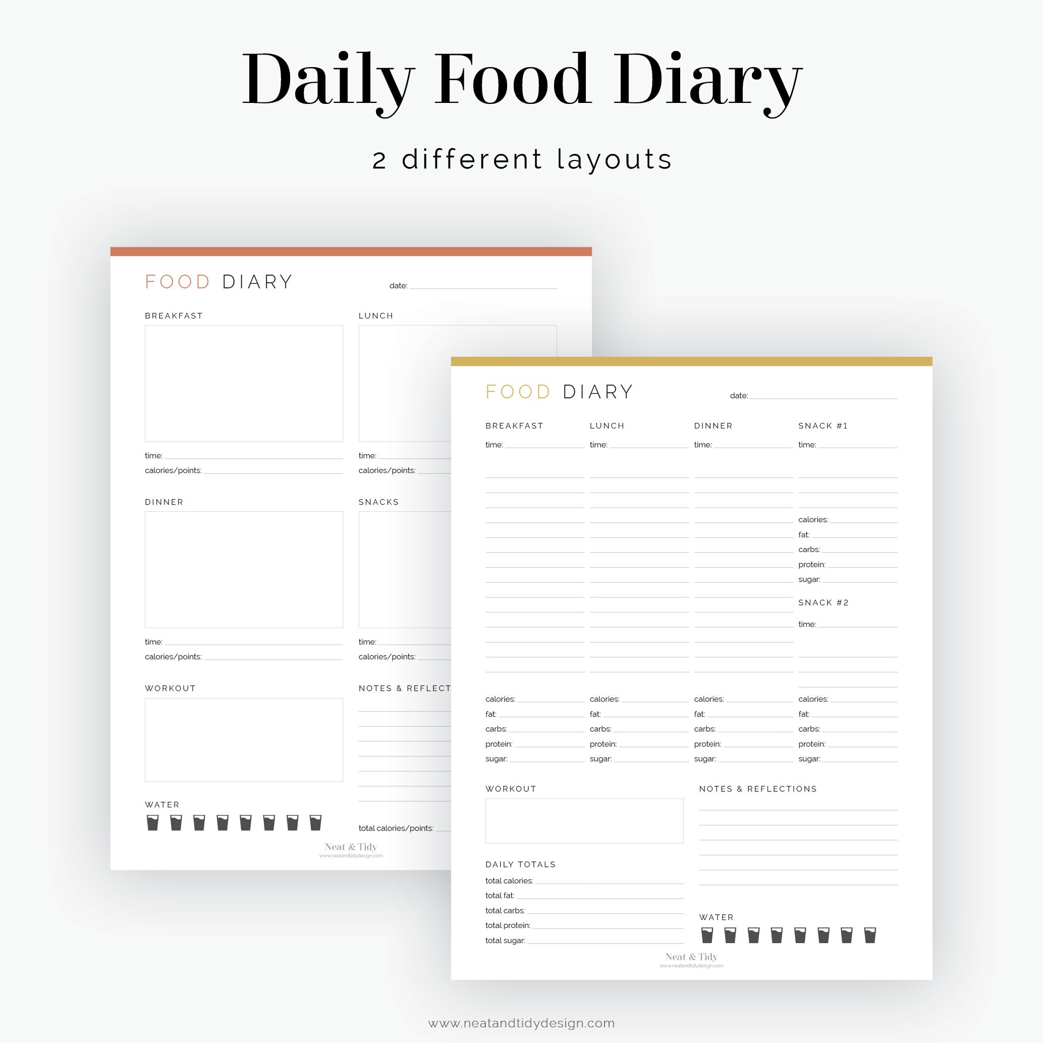 Daily Food Diary - 2 Layouts - Fillable - Printable PDF - Dietary ...