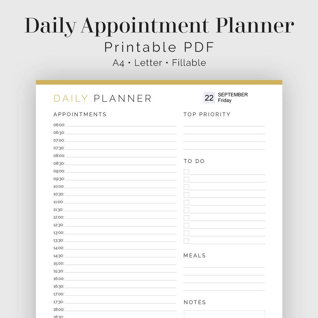 Daily Appointment Planner Fillable Printable PDF Time | Etsy