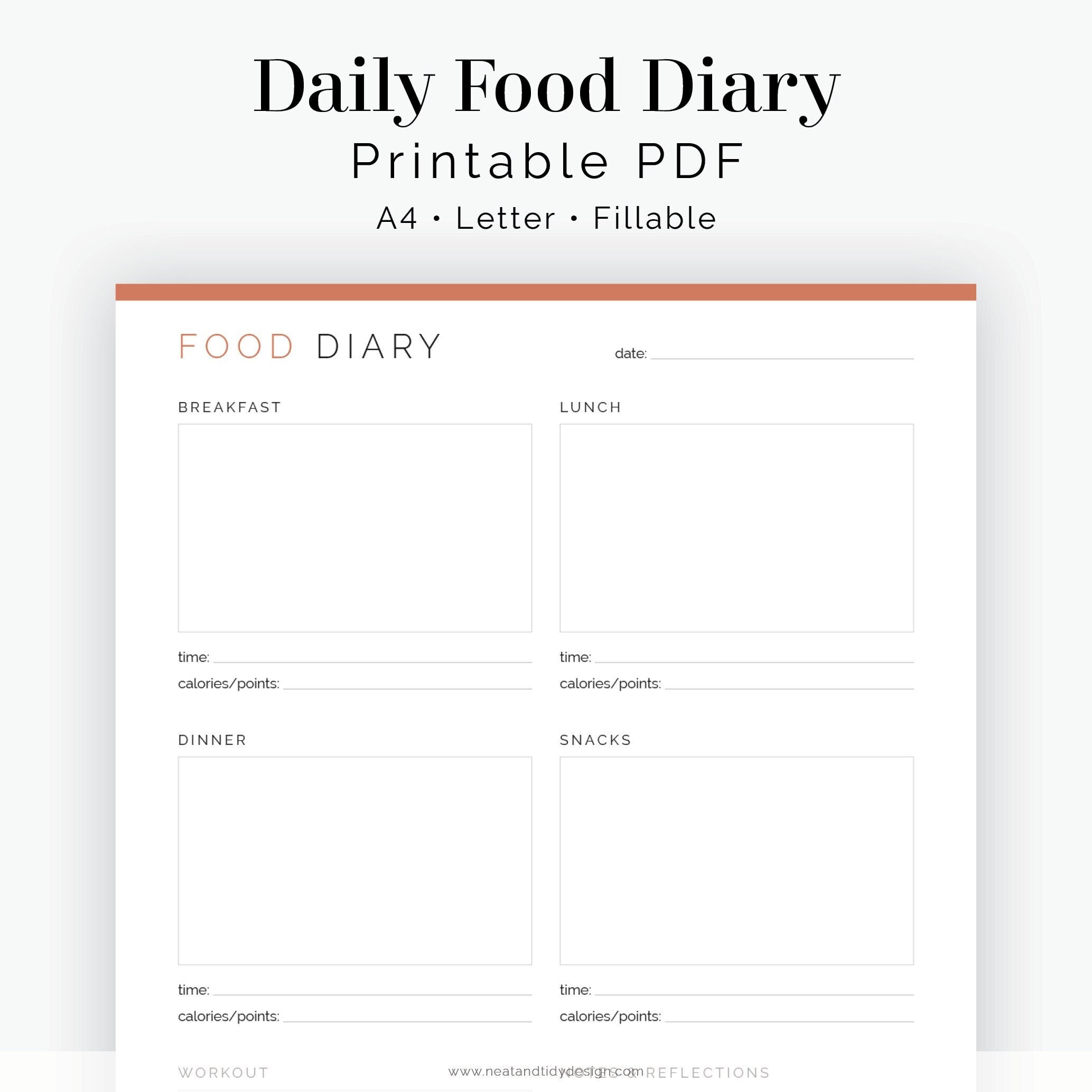 Daily Food Diary - 2 Layouts - Fillable - Printable PDF - Dietary ...