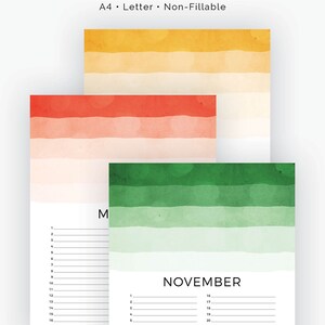 Printable Perpetual Wall Calendar (colourful Gradient) - Printable PDF ...
