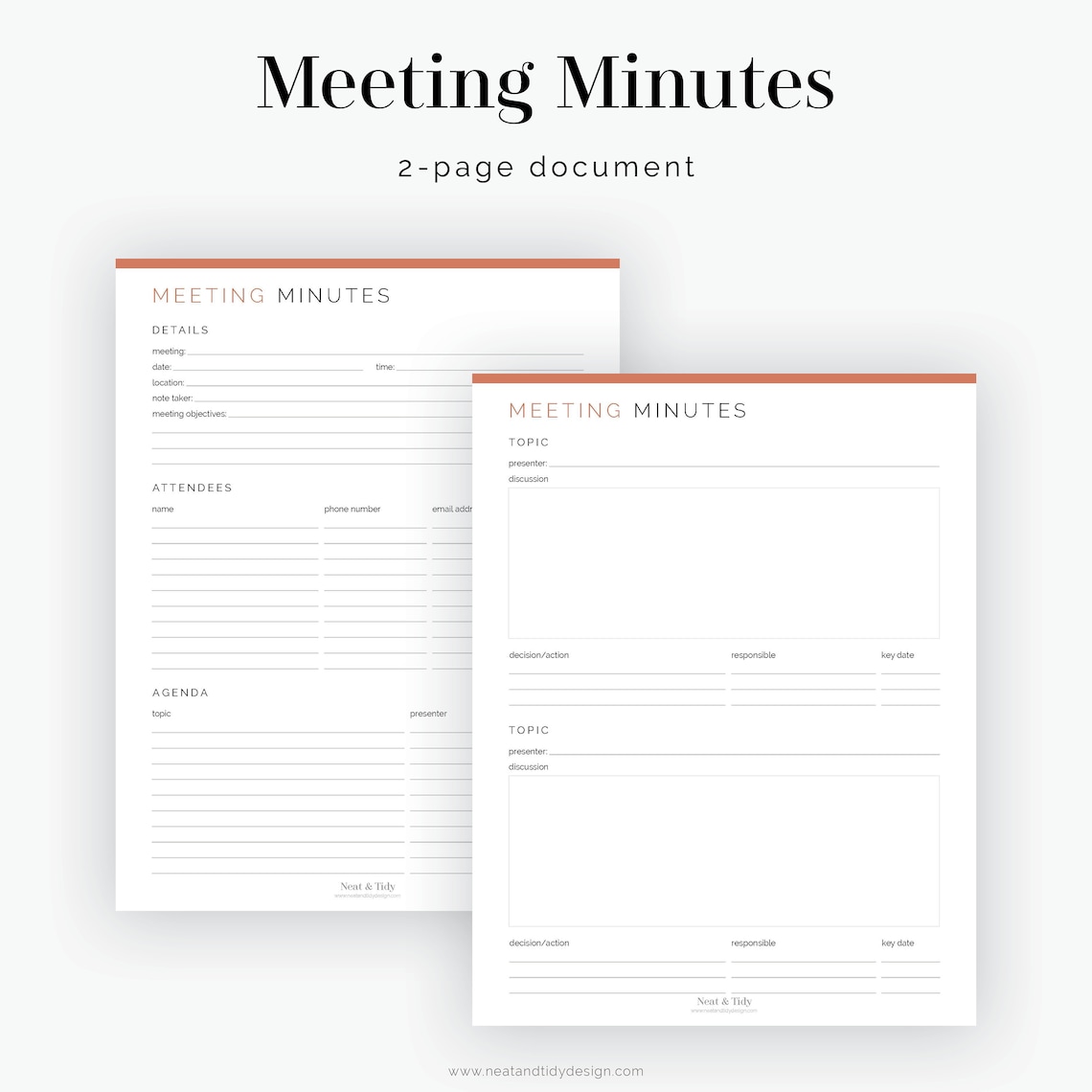 Meeting Minutes - Fillable - Business Planner, Meeting Management ...