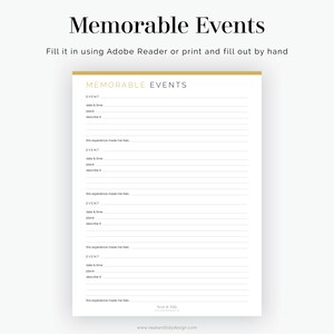 Memorable Events Printable (2 Layouts) - Fillable - Printable PDF ...