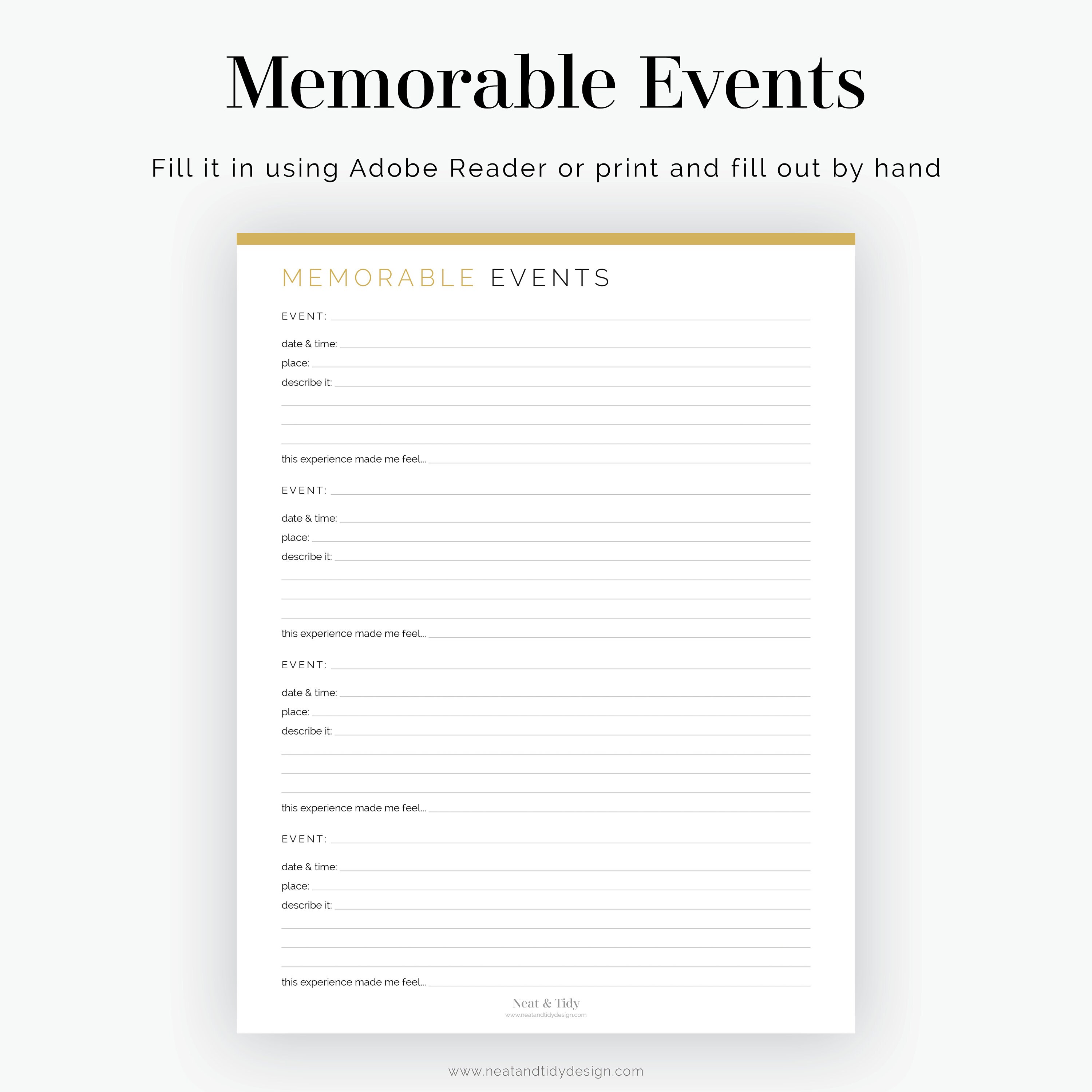 Memorable Events Printable 2 Layouts Fillable Printable PDF Memory Book ...