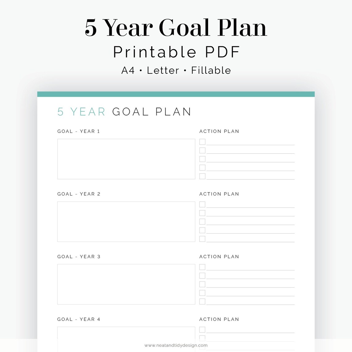 5 Year Goal Plan Fillable Printable PDF New Year | Etsy