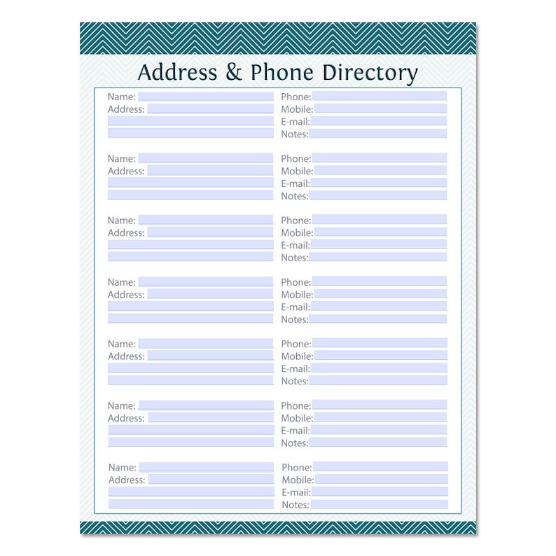 Address & Phone Directory Chevron - Fillable - Printable PDF - Instant ...