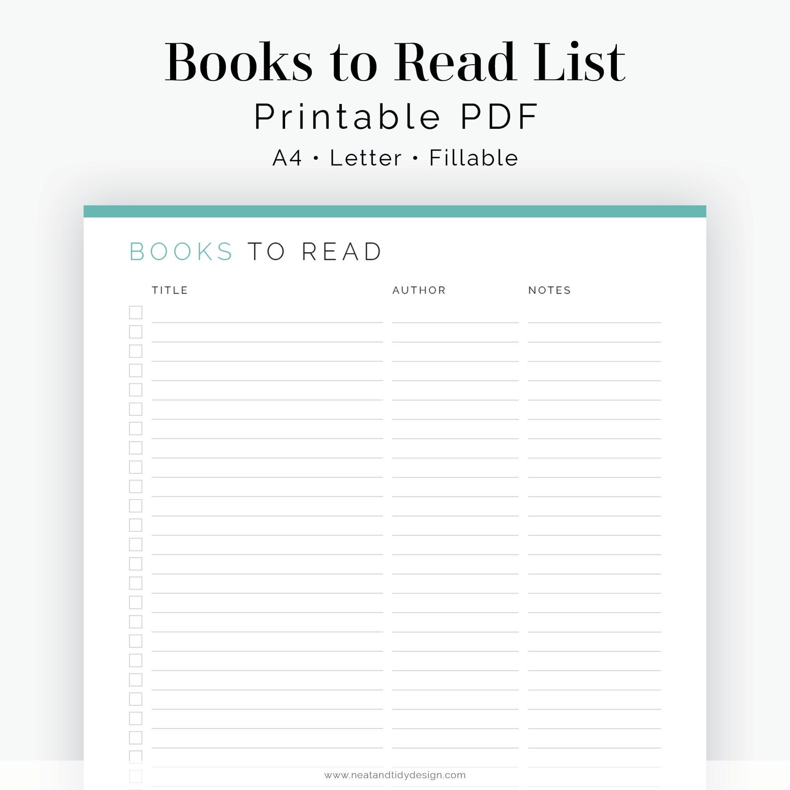 Books to Read List - Fillable - Printable PDF - Readers Kit, Book ...