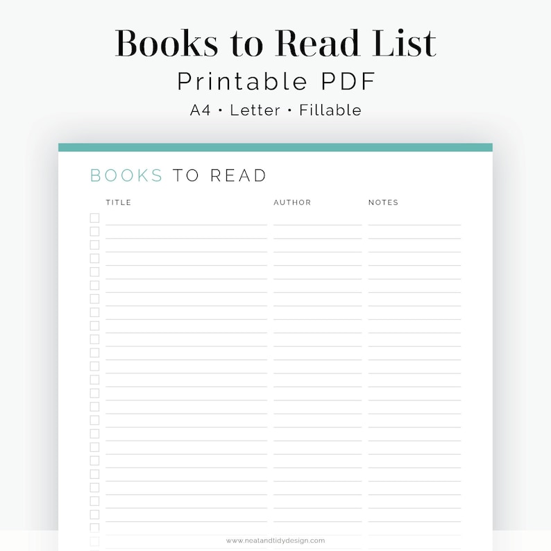 Books to Read List - Fillable - Printable PDF - Readers Kit, Book ...