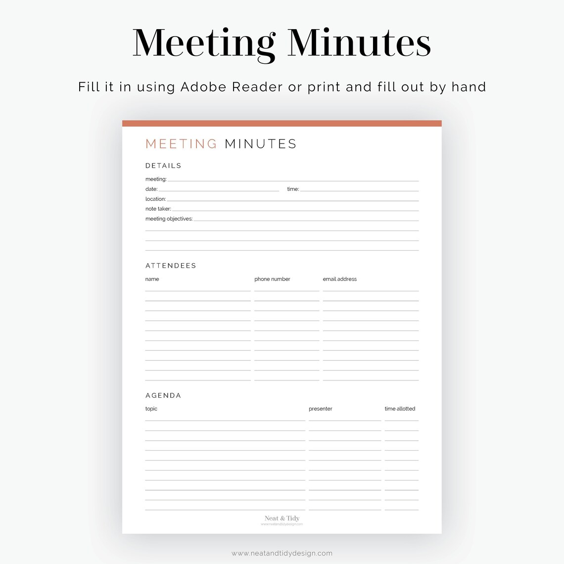Meeting Minutes Fillable Business Planner, Meeting Management, Meeting ...
