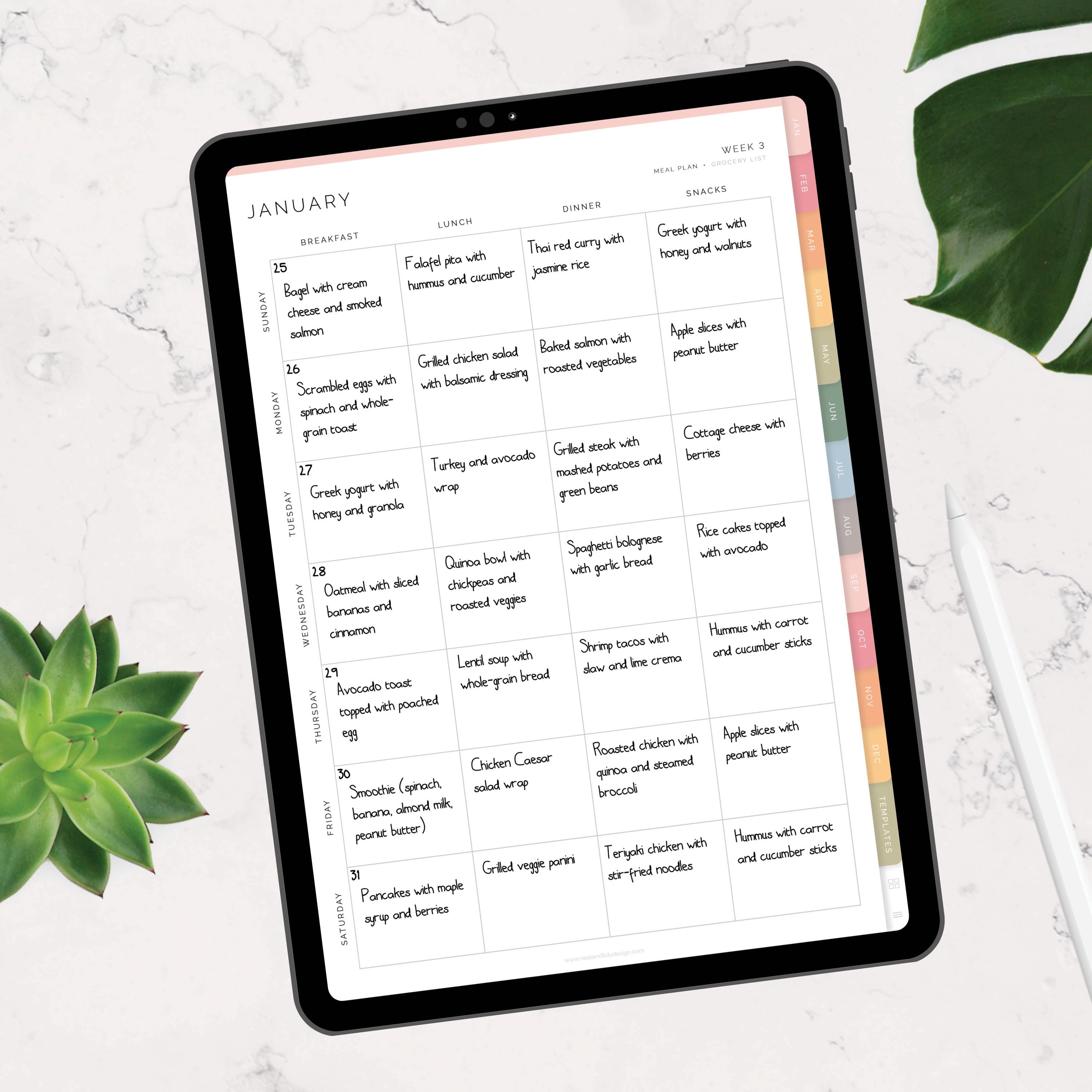 Digital Meal Planner for Goodnotes & Notability, Rainbow | Monthly ...
